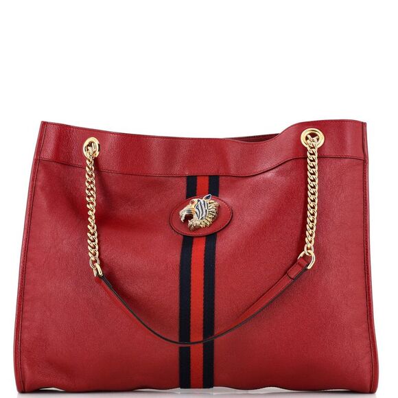 Gucci | Bags | Gucci Rajah Chain Tote Leather Large Red | Poshmark